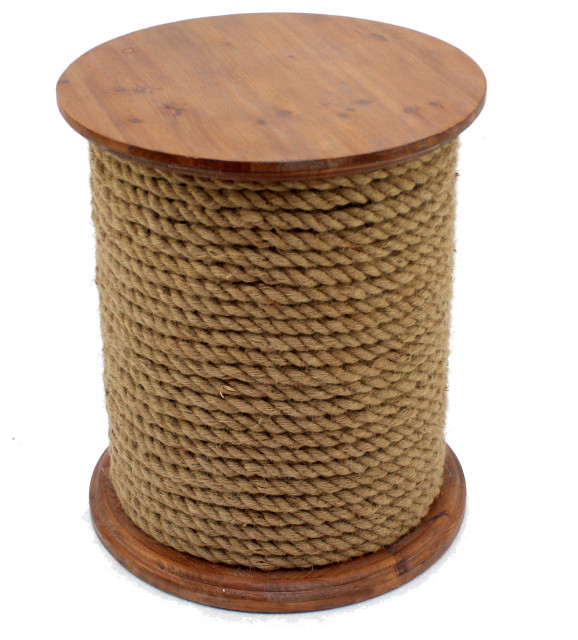 Benzara Transitional Spool Shaped Wooden End Table with Mooring Rope ...