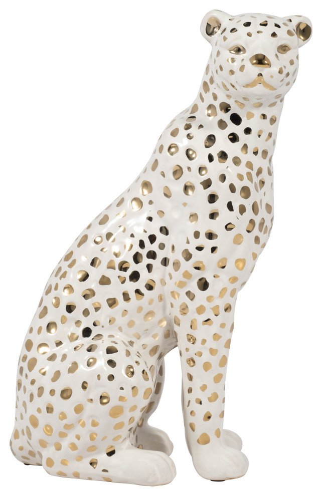 11" Sitting Leopard, White/Gold - Contemporary - Decorative Objects And ...