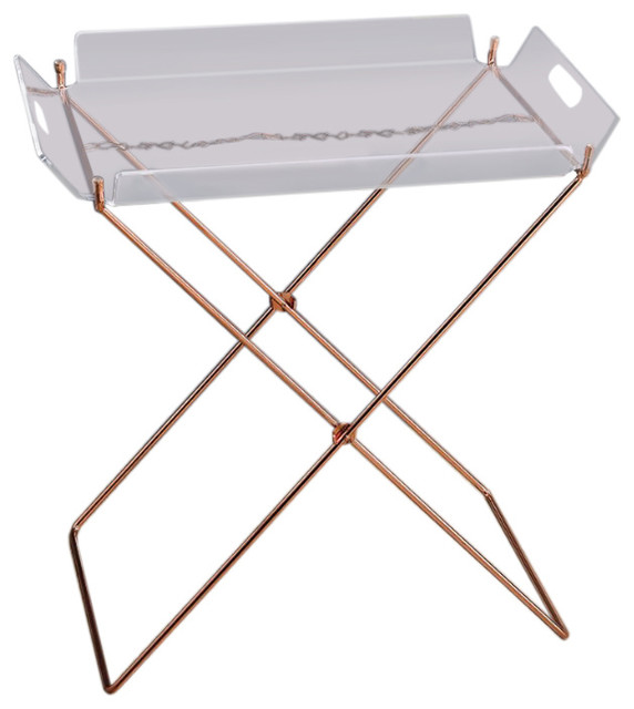 Benzara BM157340 22 Inch Acrylic Tray Table With X Metal Base, Copper ...