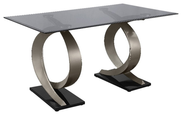 Furniture of America Saginaw Double Pedestal Glass Top Dining Table in ...