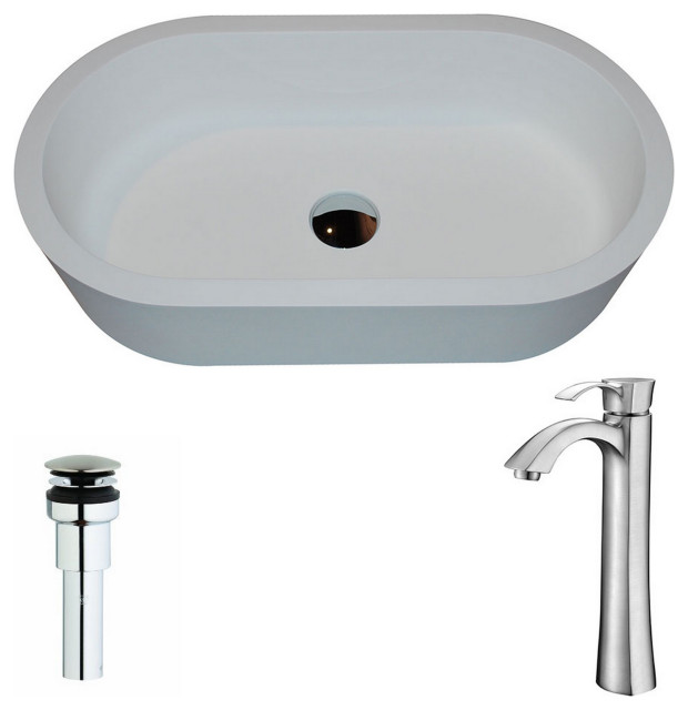 Vaine 1-Piece Man Made Stone Vessel Sink, Matte White - Contemporary ...