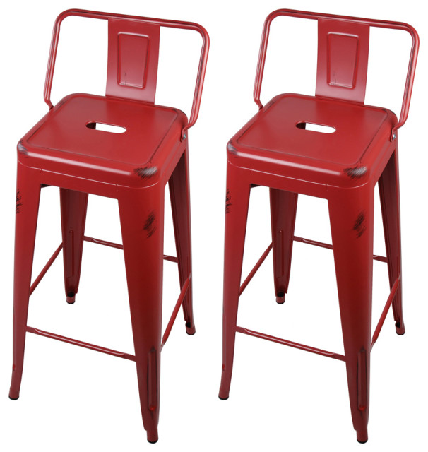 Lowback Red Metal Bar Stools Set of 2 - Industrial - Bar Stools And ...