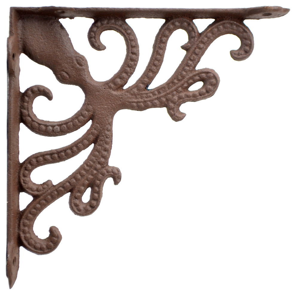 Nautical Shelf Bracket, Octopus, Rust Brown Cast Iron, 7.75" Deep ...