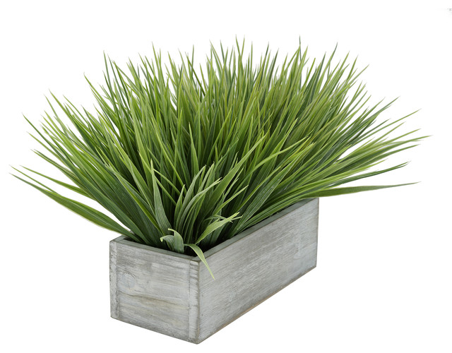 Artificial Frosted Farm Grass in 9" Grey-Washed Wood Trough - Farmhouse ...