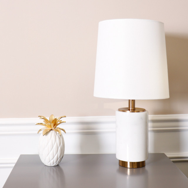 Modern Marble Pillar Leon Table Lamp with Light E27 Bulb, White & Gold ...