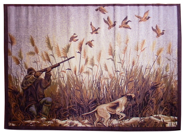 Wilderness-766 Duck Hunting, Hunter & Hound Design Beige Color Area Rug ...