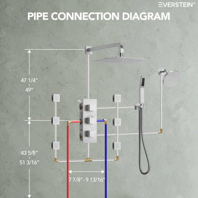 Dual Heads 12" Rain Shower System With 3 Way Thermostatic Faucet,Body ...
