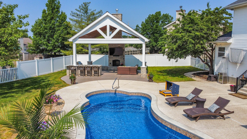 Open Gable Pool House with Fireplace and Grilling Area - Patio - St ...