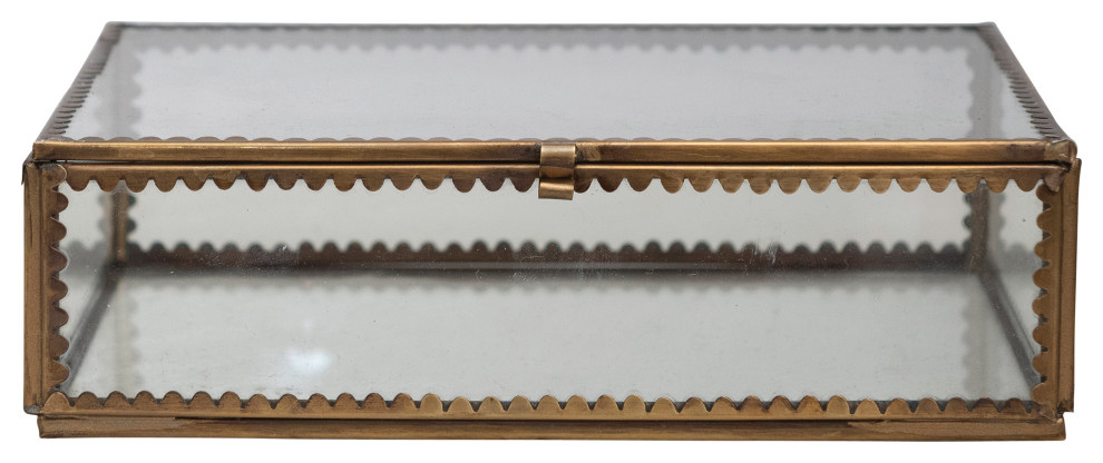 Brass and Glass Display Box with Scalloped Edges, Antique Finish ...