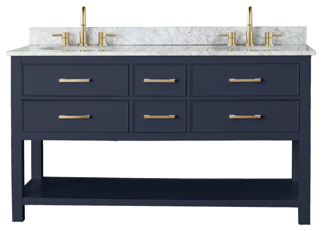 Brooks Vanity, Navy Blue With Top and Sink, 61" - Transitional ...