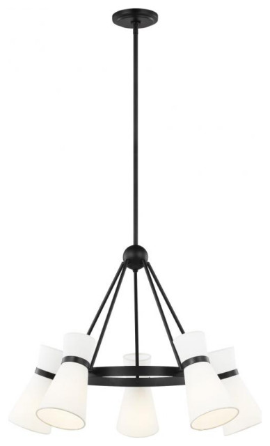 Clark Chandelier, 5-Light, Midnight Black, White Shade, 29.13 ...