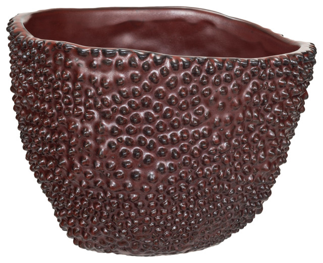 Stoneware Organic Shaped Planter With Raised Dots and Reactive Glaze ...
