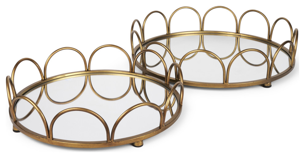 Lenore Round Metal/Mirror Tray Gold, Set of 2 - Contemporary - Serving ...
