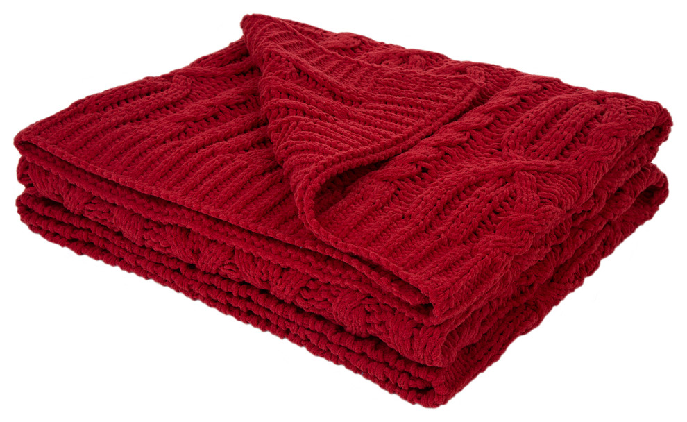 60" Knitted Polyester Red Throw Blanket - Contemporary - Throws - by ...