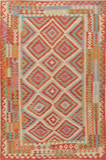 New Flat-Woven Geometric All-Over Kilim Wool Turkish Oriental Area Rug ...