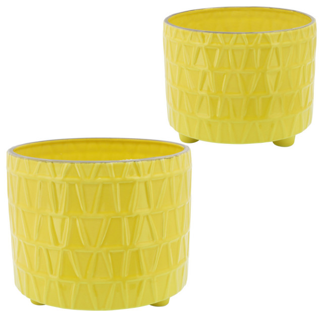 2-Piece Set Footed Etched Planter, Yellow - Contemporary - Indoor Pots ...