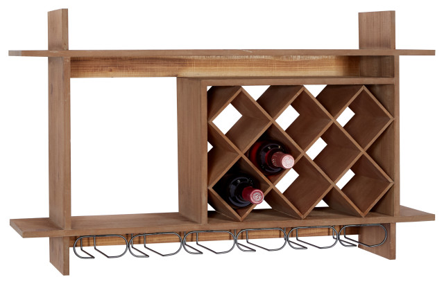 Farmhouse Brown Wood Wall Wine Rack 92190, 34" x 8" x 20" - Farmhouse ...