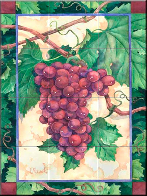 Tile Mural, Red Grapes by Paul Brent, 18" x 24" (12 Tiles) - Farmhouse ...