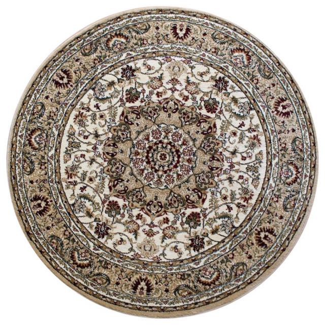 Mersin Collection Persian Style 5x5 Ivory Round Area Rug-Olefin Rug ...