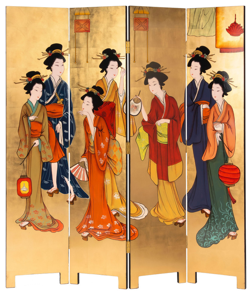 6' Tall Gold Lacquer Room, Geisha - Asian - Screens And Room Dividers ...