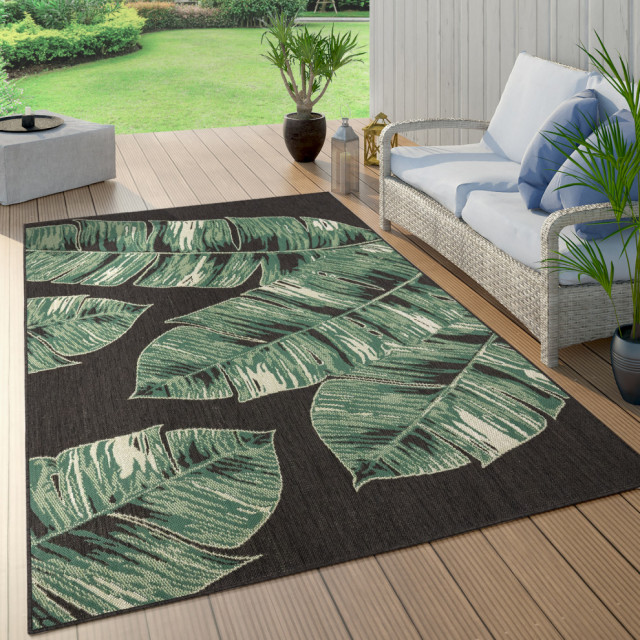 Tropical Outdoor Rug Jungle Leaves Design, 5'3"x7'7" - Tropical ...