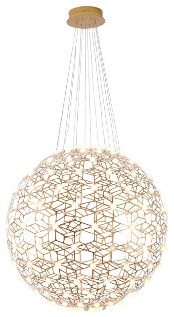 39" Gold Metal LED Chandelier With White Diffuser - Contemporary ...