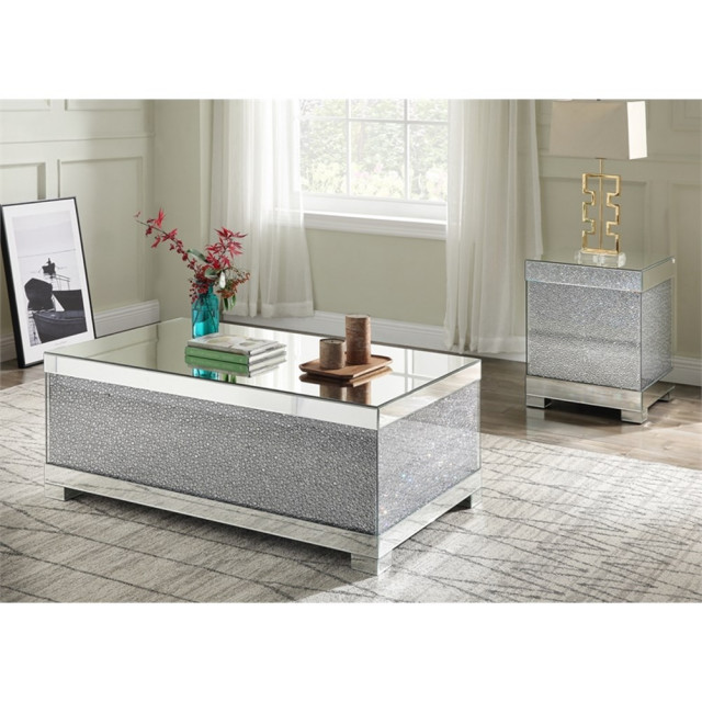 ACME Mallika Rectangular Coffee Table in Mirrored and Faux Crystals ...