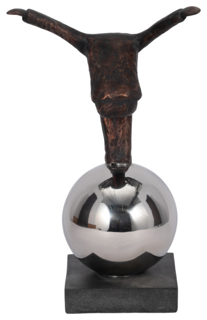 Metal 12" Balancing Man On Sphere, Bronze - Contemporary - Decorative ...