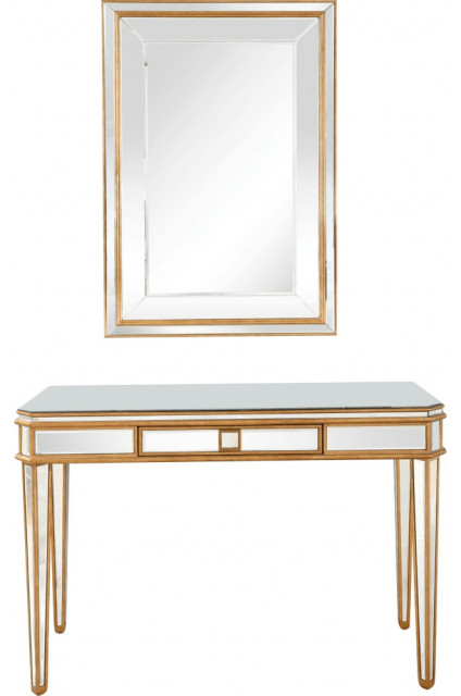 Antiqued Gold Finish Mirror and Console Table - Contemporary - Console ...