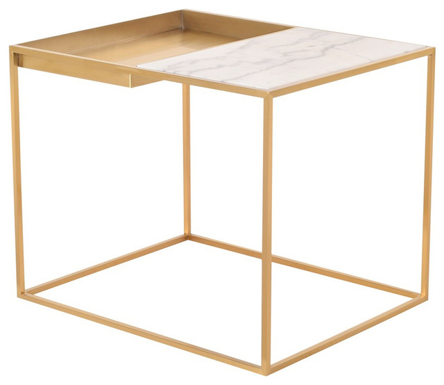 Corbett Gold Side Table, Gold End Table, Modern Golden Side Table White ...