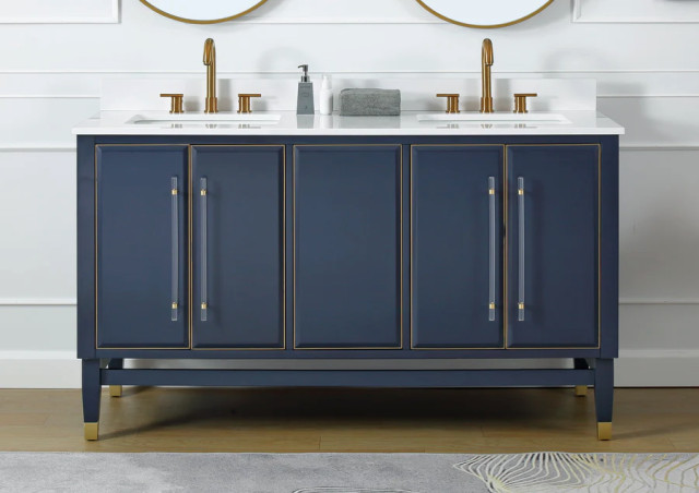60" Navy Blue Bertone Double Bathroom Sink Vanity - Model # Q169NB ...