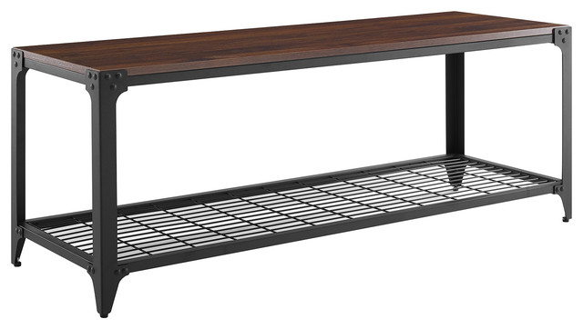 48" Industrial Angle Iron Entry Bench, Dark Walnut - Industrial ...