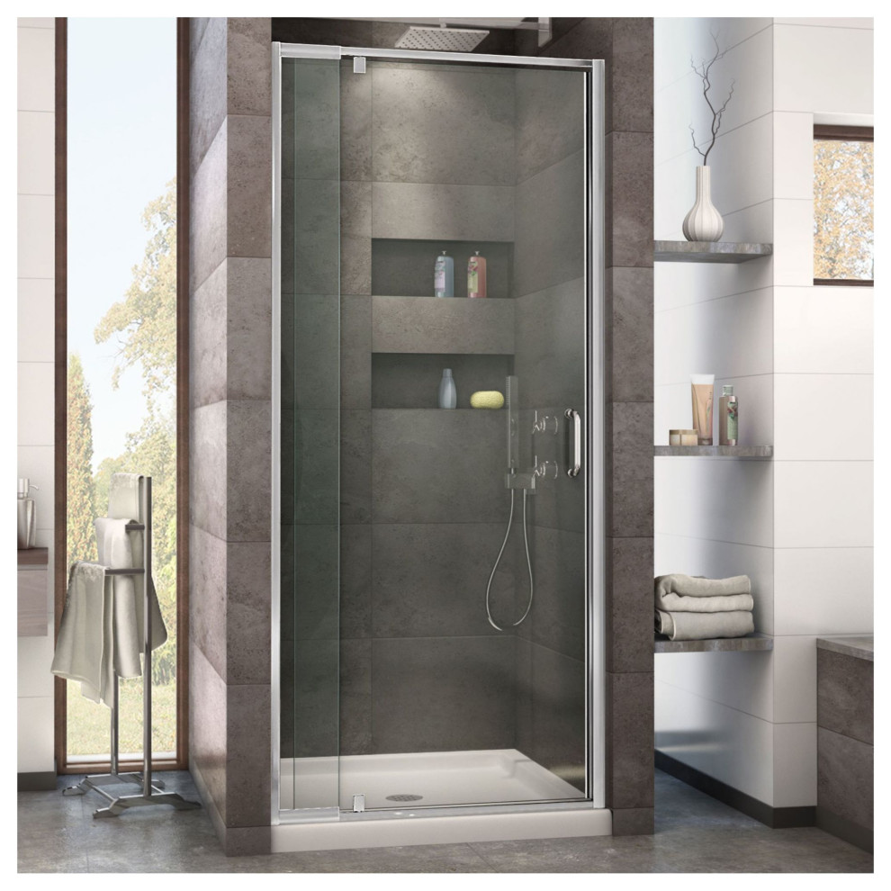 DreamLine Flex 32x32x74 3/4 Pivot Shower Door Chrome, Center Drain Biscuit Base - Shower Stalls ...
