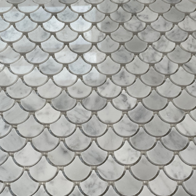Carrara White Marble Fish Scale Dragon Scale Fan Mosaic Tile Polished ...