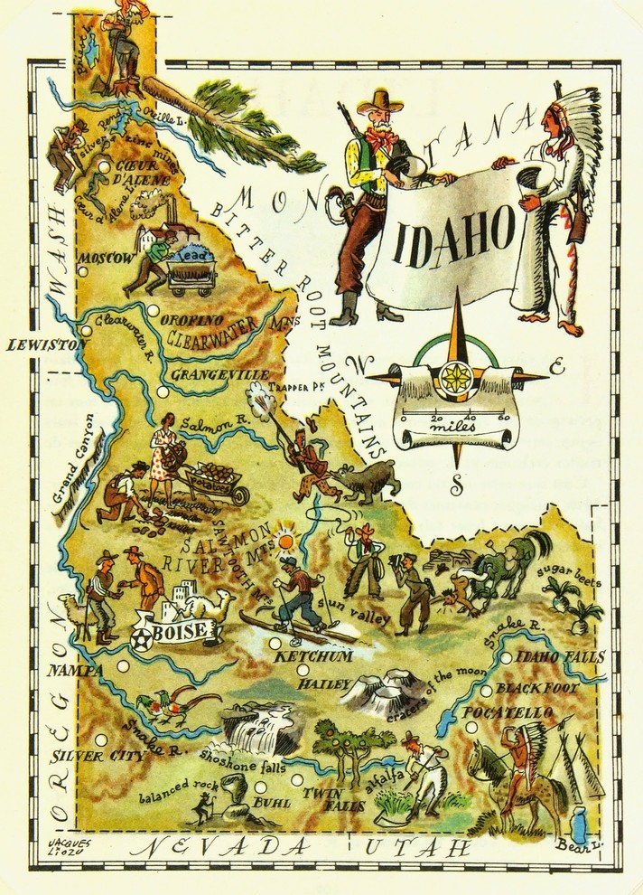 Consigned Vintage Pictorial Map of Idaho, 1946 - Midcentury - Prints ...
