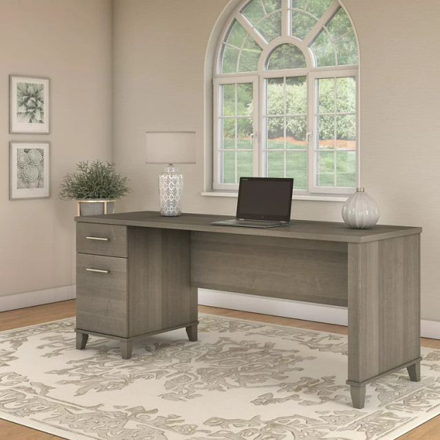 Transitional Desk, Large Design With Wire Management & 2 Drawers ...
