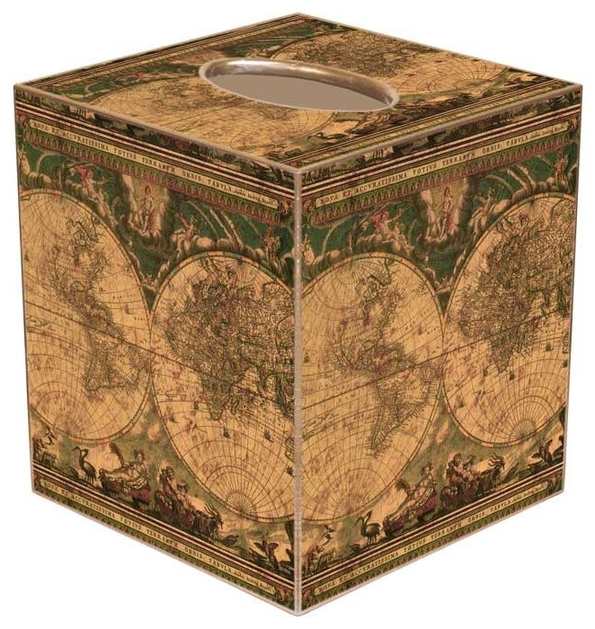 TB652 - Antique World Map Tissue Box Cover - Traditional - Tissue Box ...