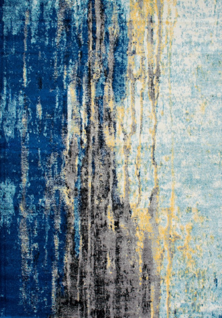 Contemporary Abstract Waterfall Area Rug, Blue, 8'Square - Contemporary ...