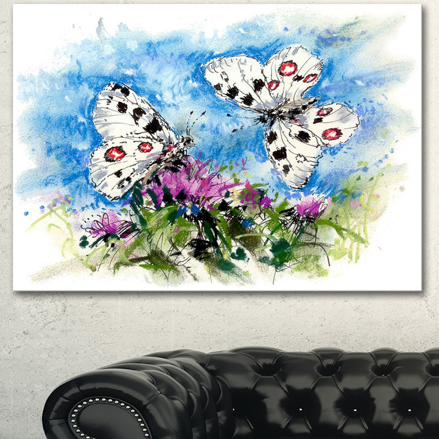 Apollo Butterflies Illustration on Blue, Floral Art Canvas Print, 40 ...