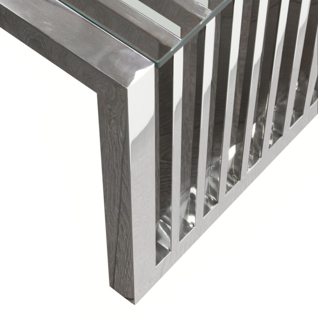 SOHO Rectangular Stainless Steel Cocktail Table Clear, Tempered Glass ...