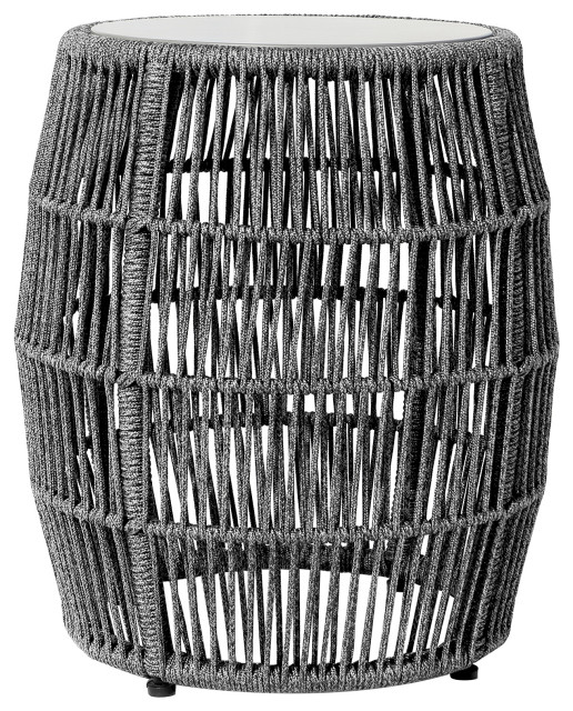 Emory Indoor Outdoor Garden Stool End Table in Grey Rope and Grey Stone ...