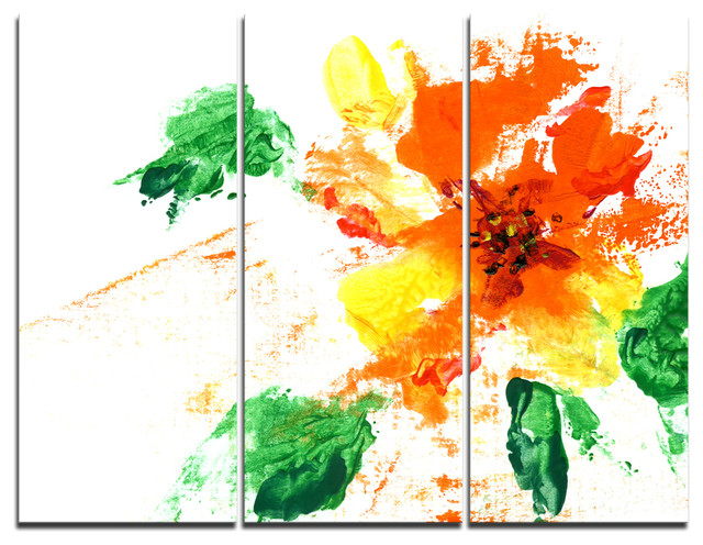 "Painted Abstract Flower" Art Canvas Print, 36"x28" 3 Panel ...
