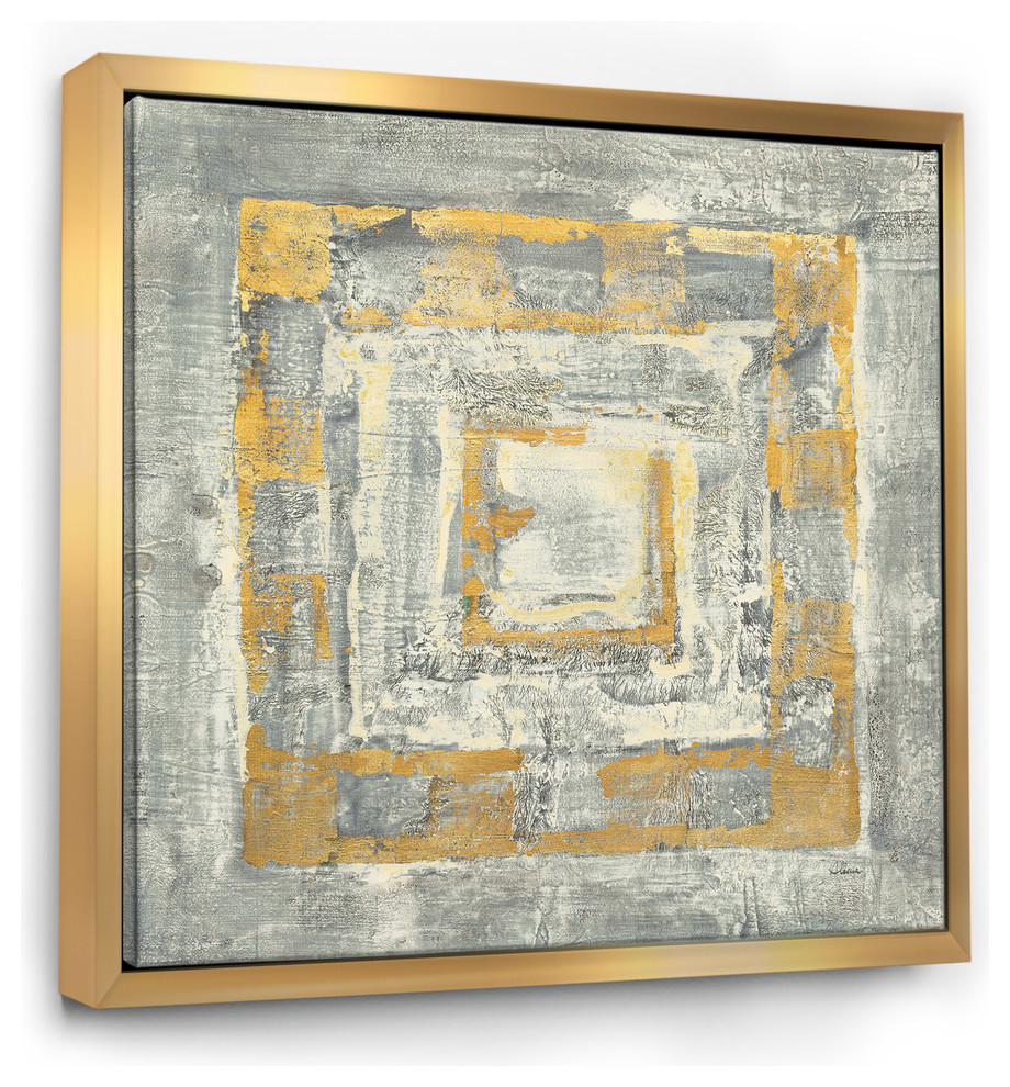 Designart Gold Glam On Gray Tapestry I Transitional Framed Painting ...