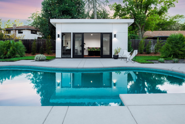 Detached Poolside Studio with Low Shed Roof - Contemporary - Granny ...