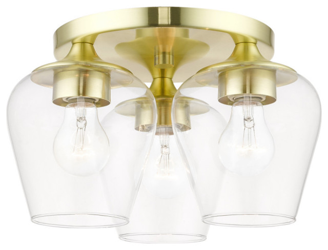 Willow 3 Light Satin Brass Flush Mount - Transitional - Flush-mount ...
