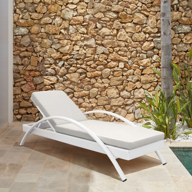 Aloha Adjustable Patio Chaise Lounge Chair, White Wicker and Gray ...