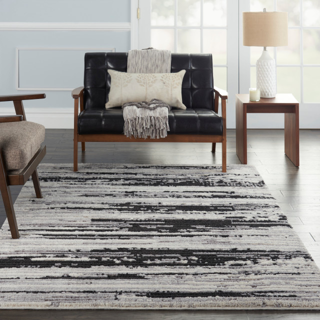Nourison Zermatt Zer02 Organic and Abstract Rug, Ivory and Charcoal, 8 ...