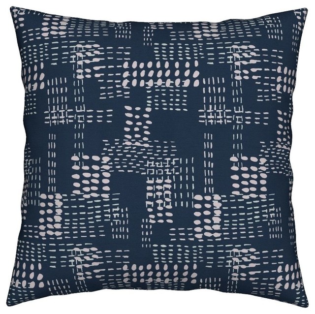 Sashiko Spots Indigo Geometric Linear Dotted Throw Pillow ...