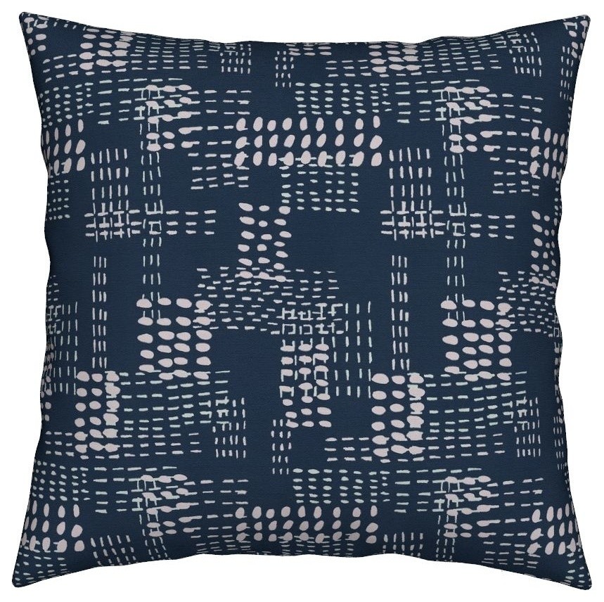 Sashiko Spots Indigo Geometric Linear Dotted Throw Pillow ...