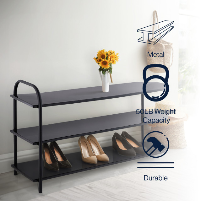 Modern 9-Pair 3-Tier Iron Curved Decker Shoe Rack - Transitional - Shoe ...